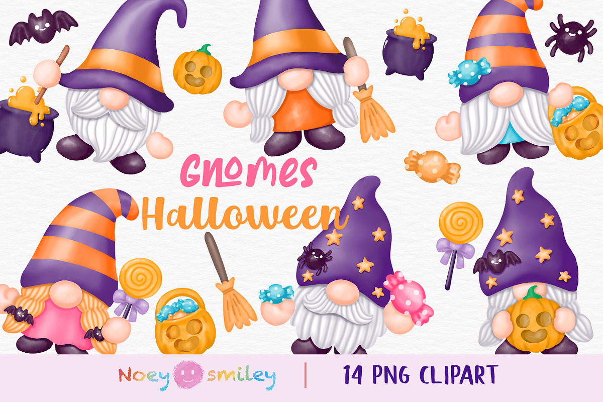 Watercolor Gnomes Halloween Clipart, an Illustration by Noey smiley