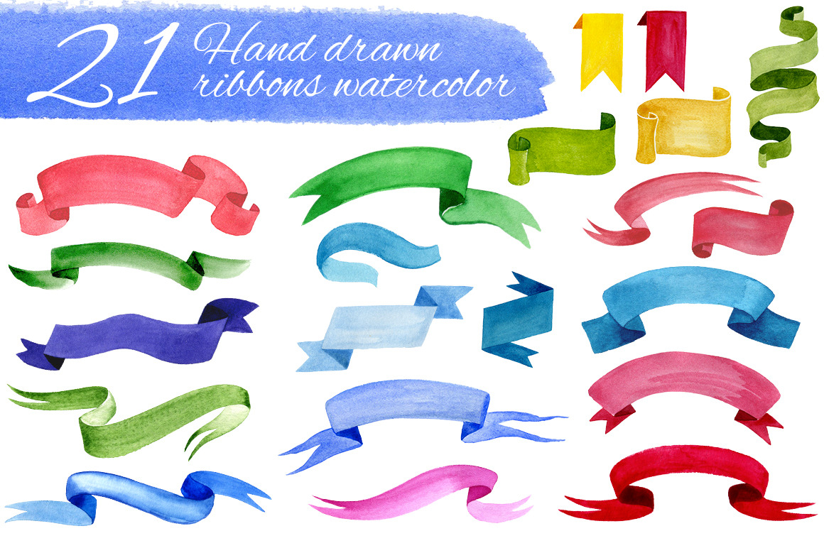 Watercolor ribbons, banners. | Decorative Illustrations ~ Creative Market