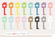 Heart House Key Clipart, an Illustration by Little Red Fox Shoppe