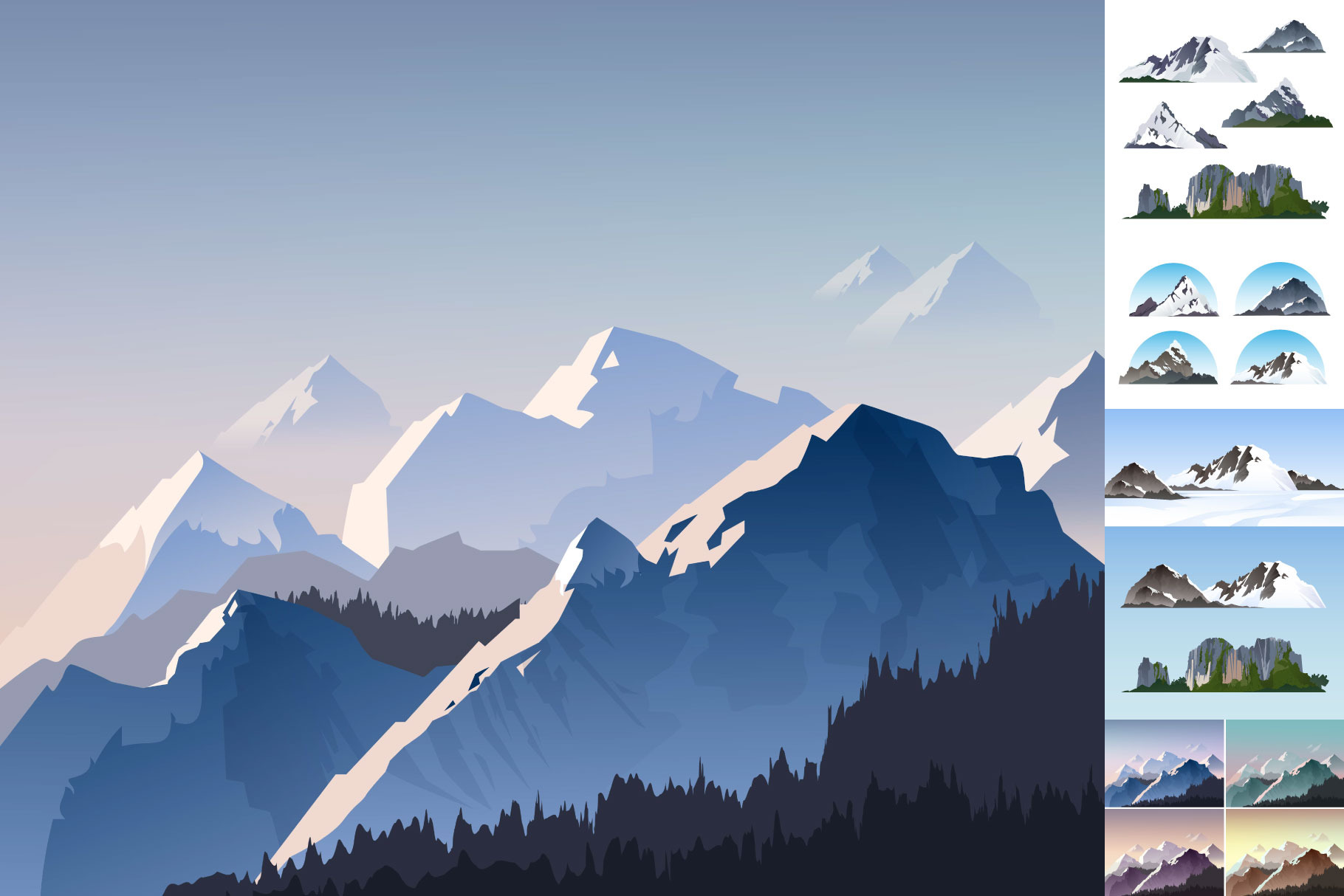 Vector Mountains Set, an Illustration by Zonda