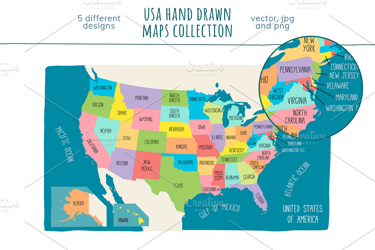 US maps collection, an Education Illustration by Illustrationsforteachers