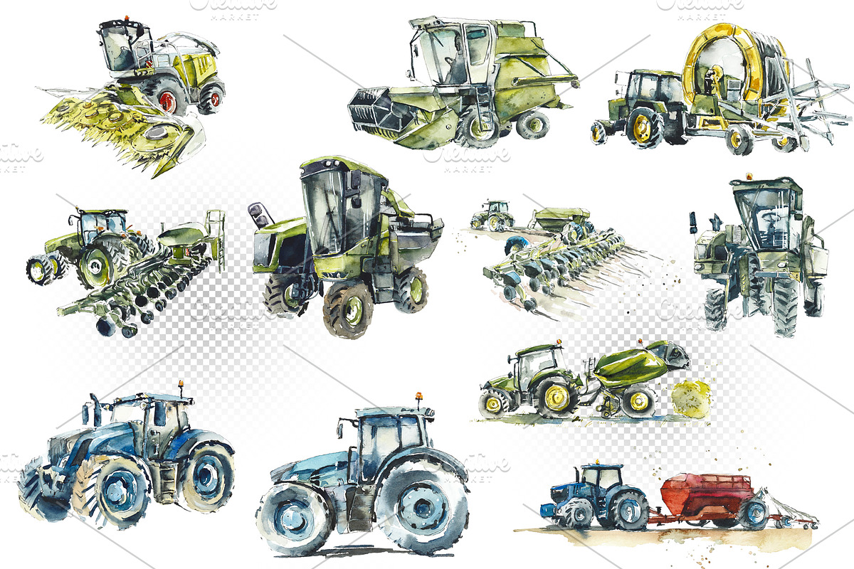 Watercolor agricultural machinery, a Transportation Illustration by ...