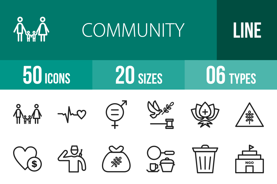 50 Community Line Icons, an Outline Icon by IconBunny