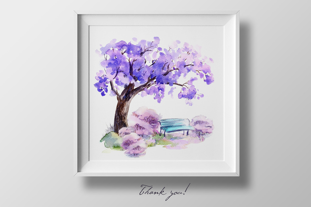 Blooming Jacaranda tree Watercolor
