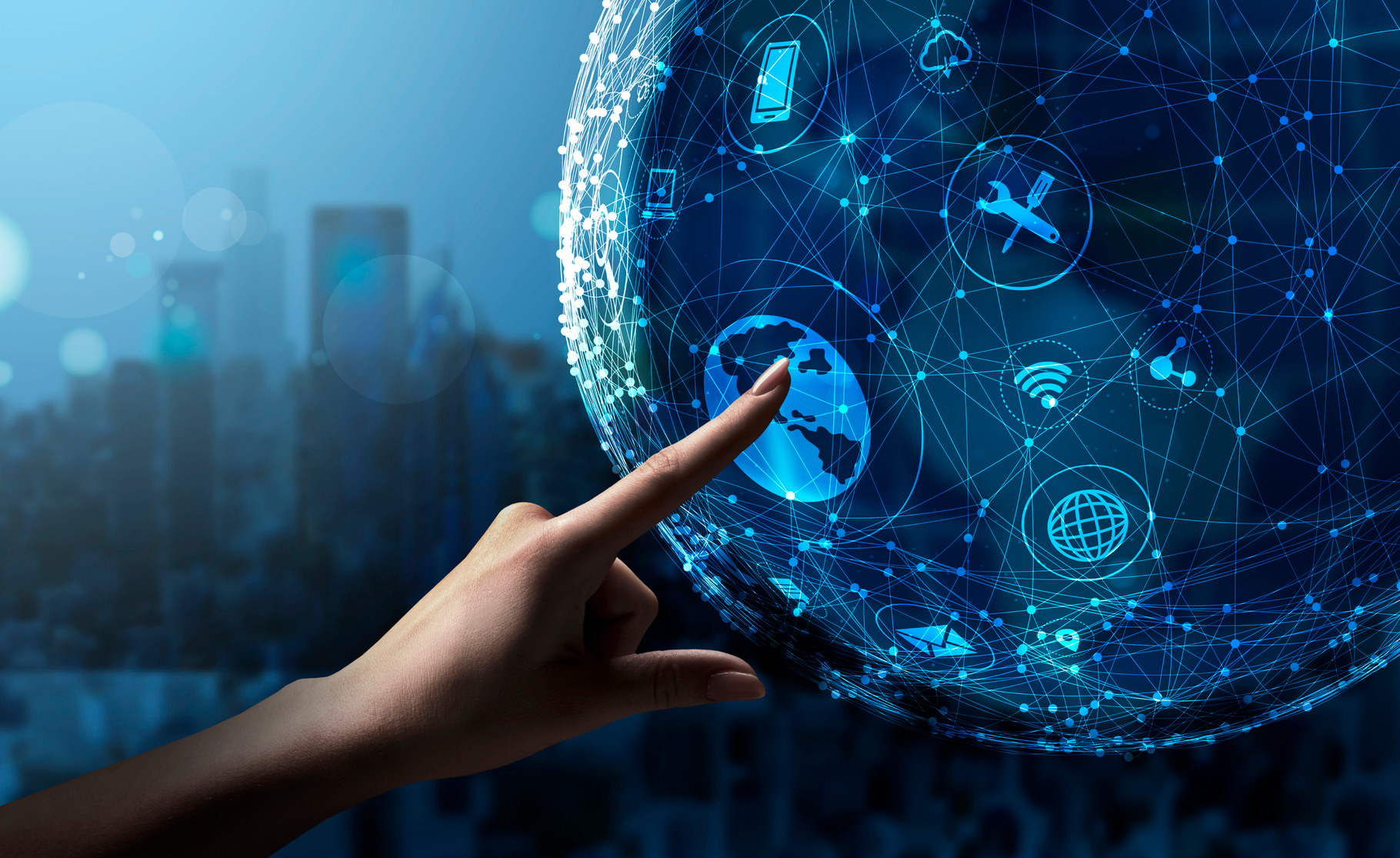 Female Hand Touching Holographic Glo, a Background Photo by Prostock-Studio