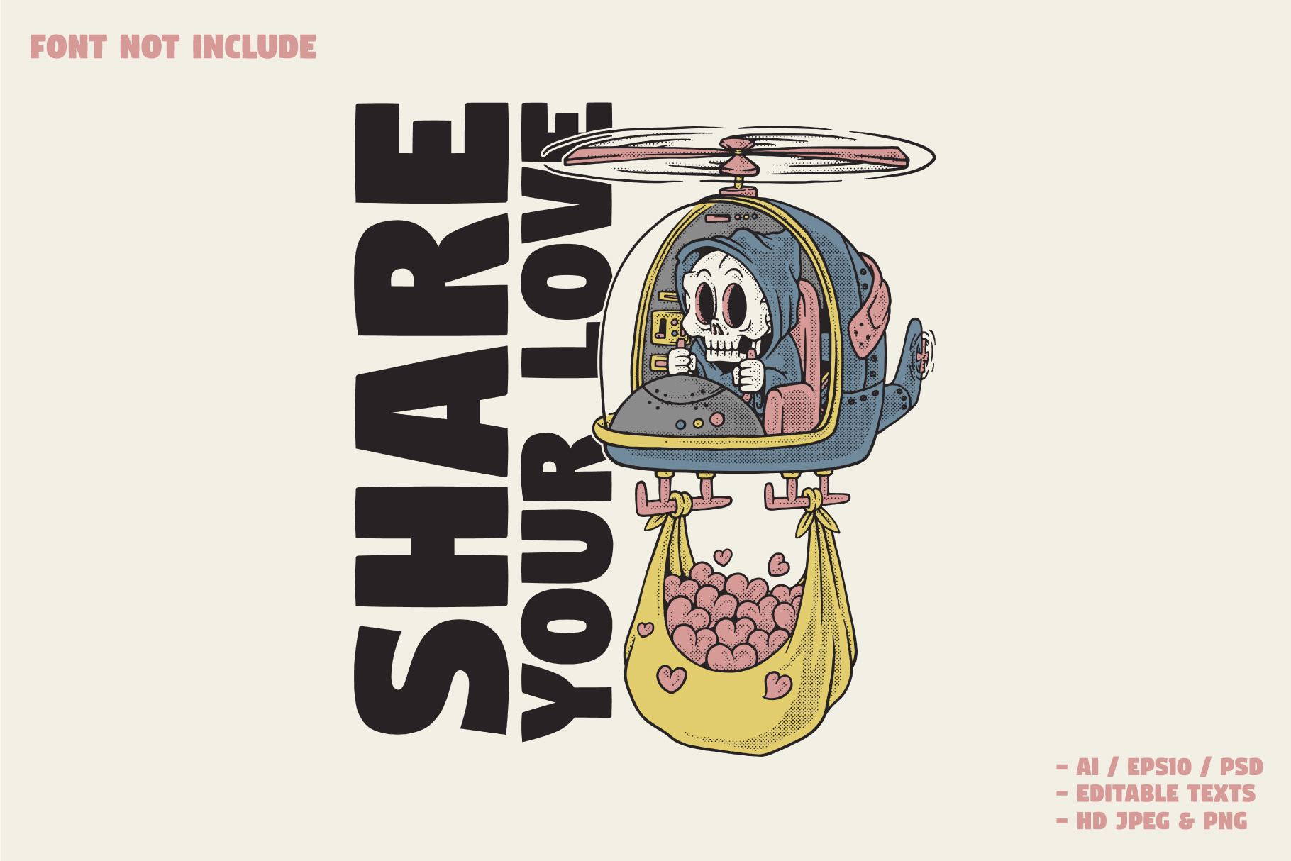 cute skeleton riding helicopter | Creative Market