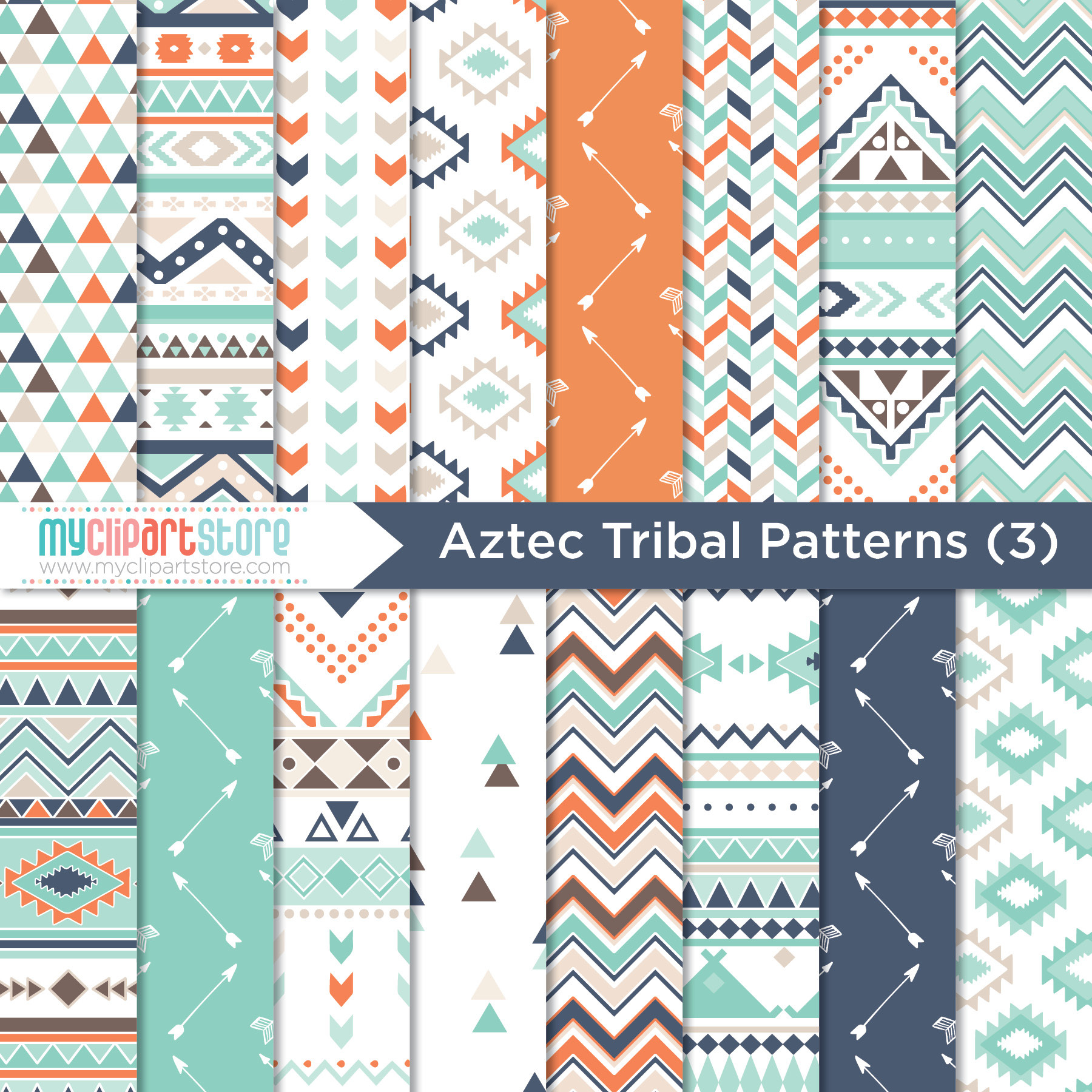 Aztec Tribal Digital Patterns, a Pattern Graphic by MyClipArtStore