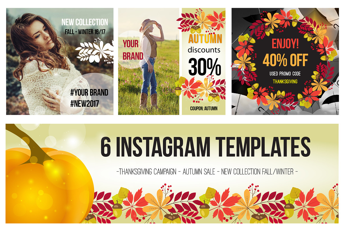 6 Instagram Templates, a Templates & Theme by Peliken