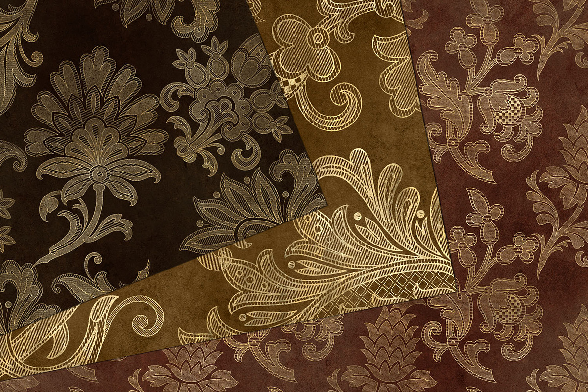 Gold Floral Velvet Digital Paper, a Pattern Graphic by Digital Curio