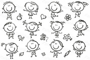 Doodle kids clipart set stick child, an Education Illustration by ...
