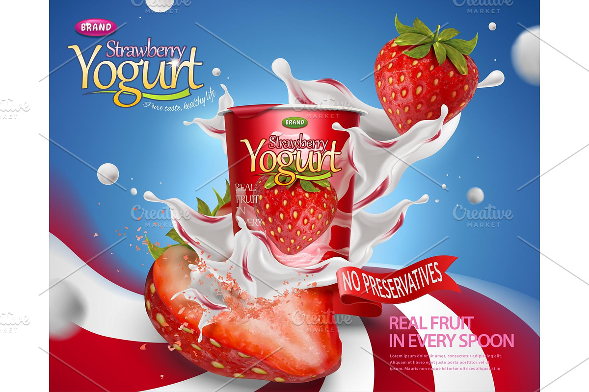 Dynamic strawberry yogurt ad, a Flyer Template by TotallypicRF