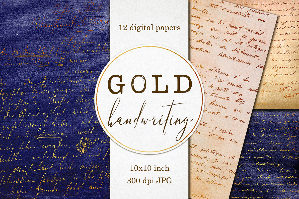12 Gold Handwriting - Digital papers, a Pattern Graphic by PixelJungle
