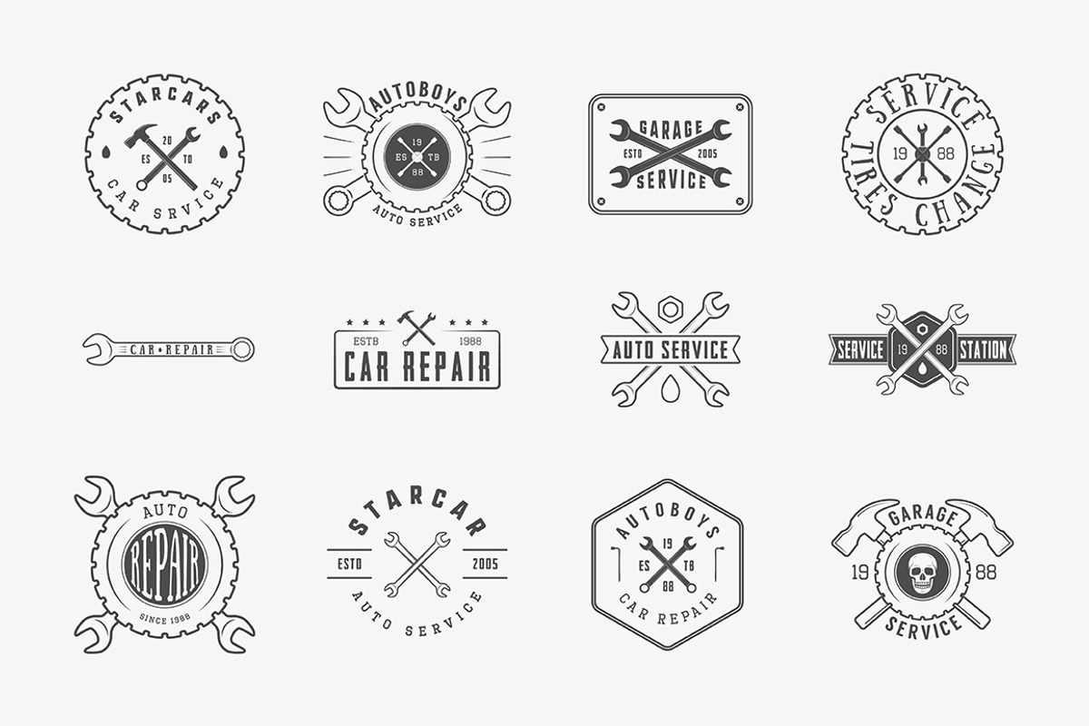 Set of vintage mechanic logos, a Branding & Logo Template by AkimD