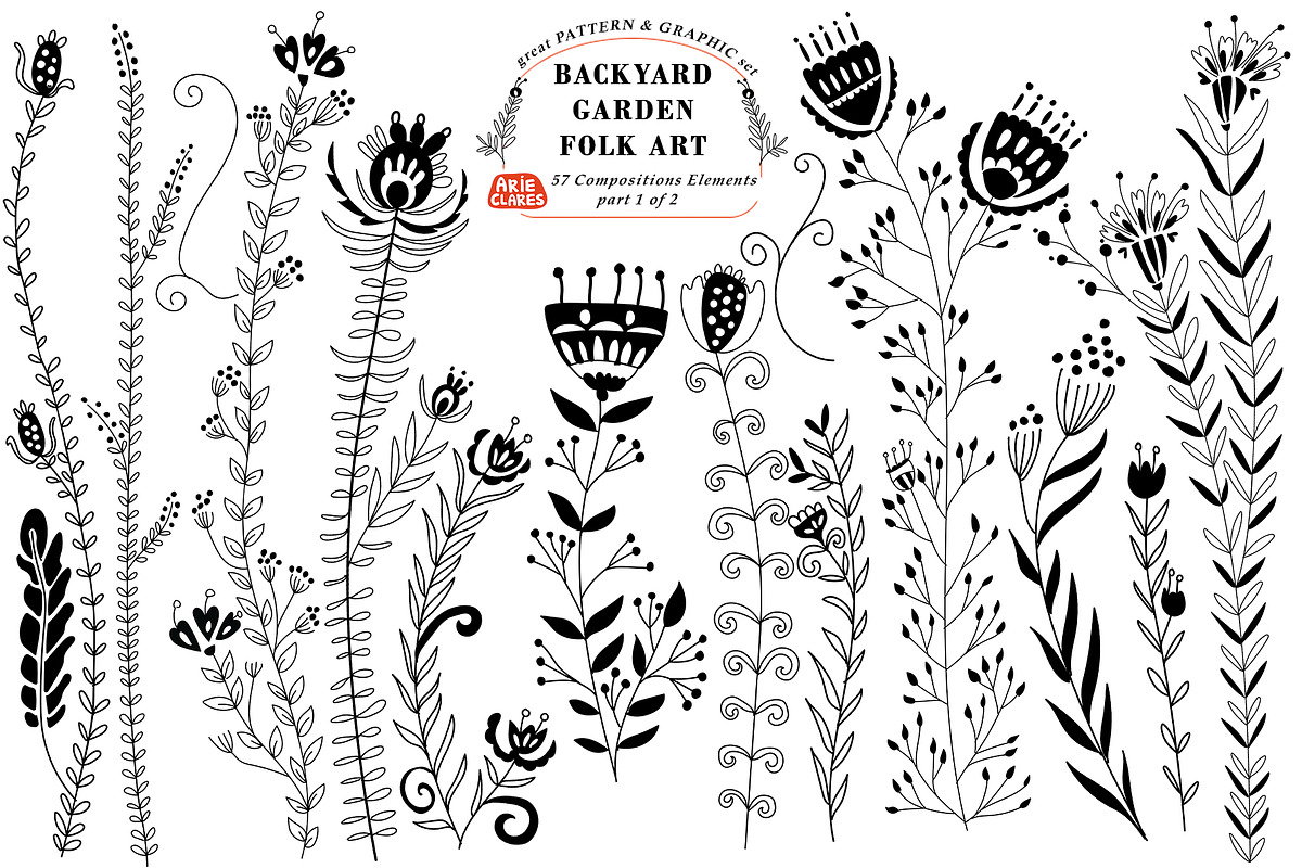 Backyard Garden Folk Art, a Pattern Graphic by Arie Clares