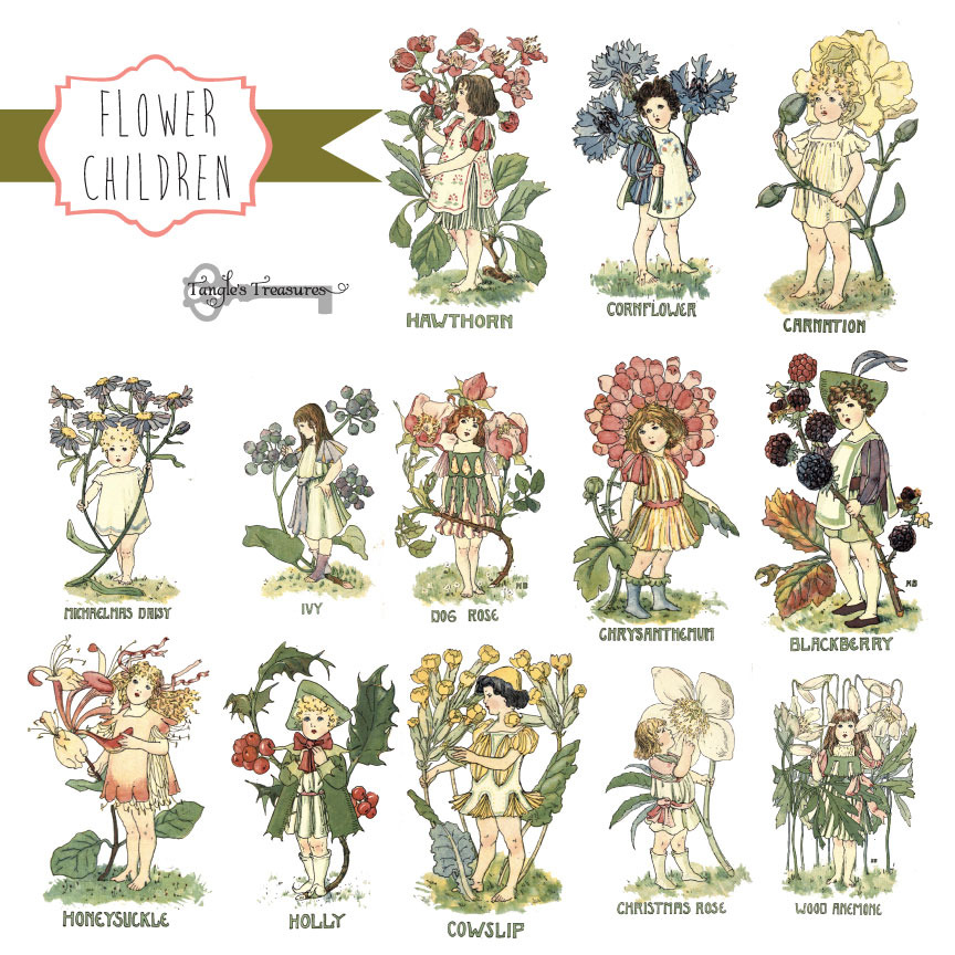 Vintage Flower Children Clipart, an Illustration by Verdigris Studios