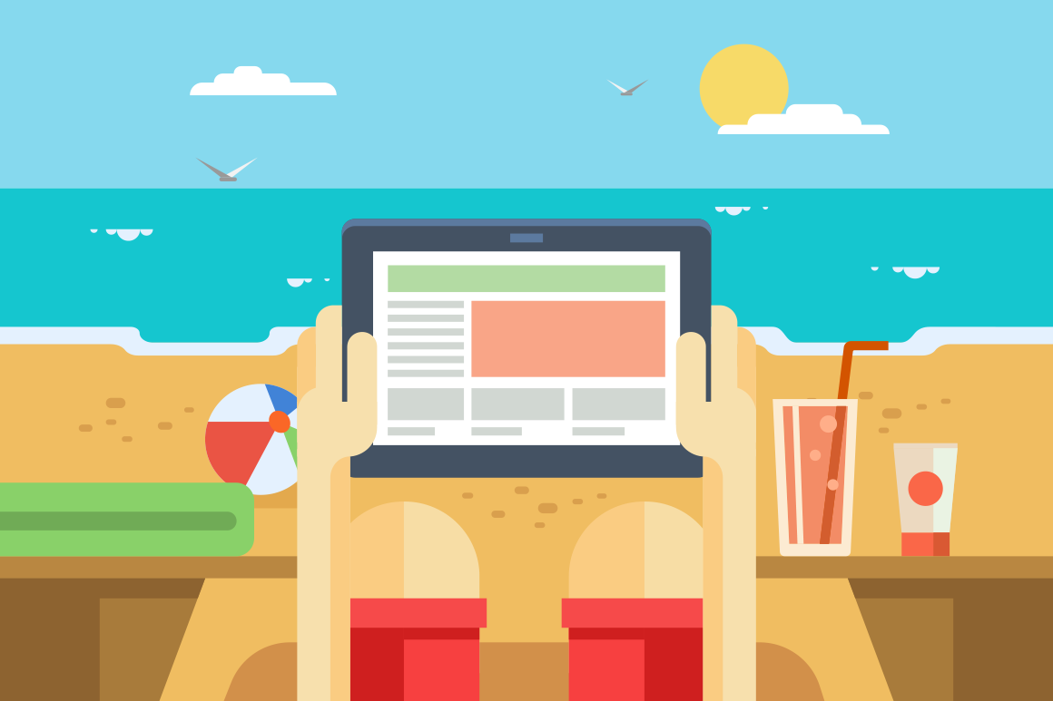 Digital tablet on beach, a Technology Illustration by Kit8.net