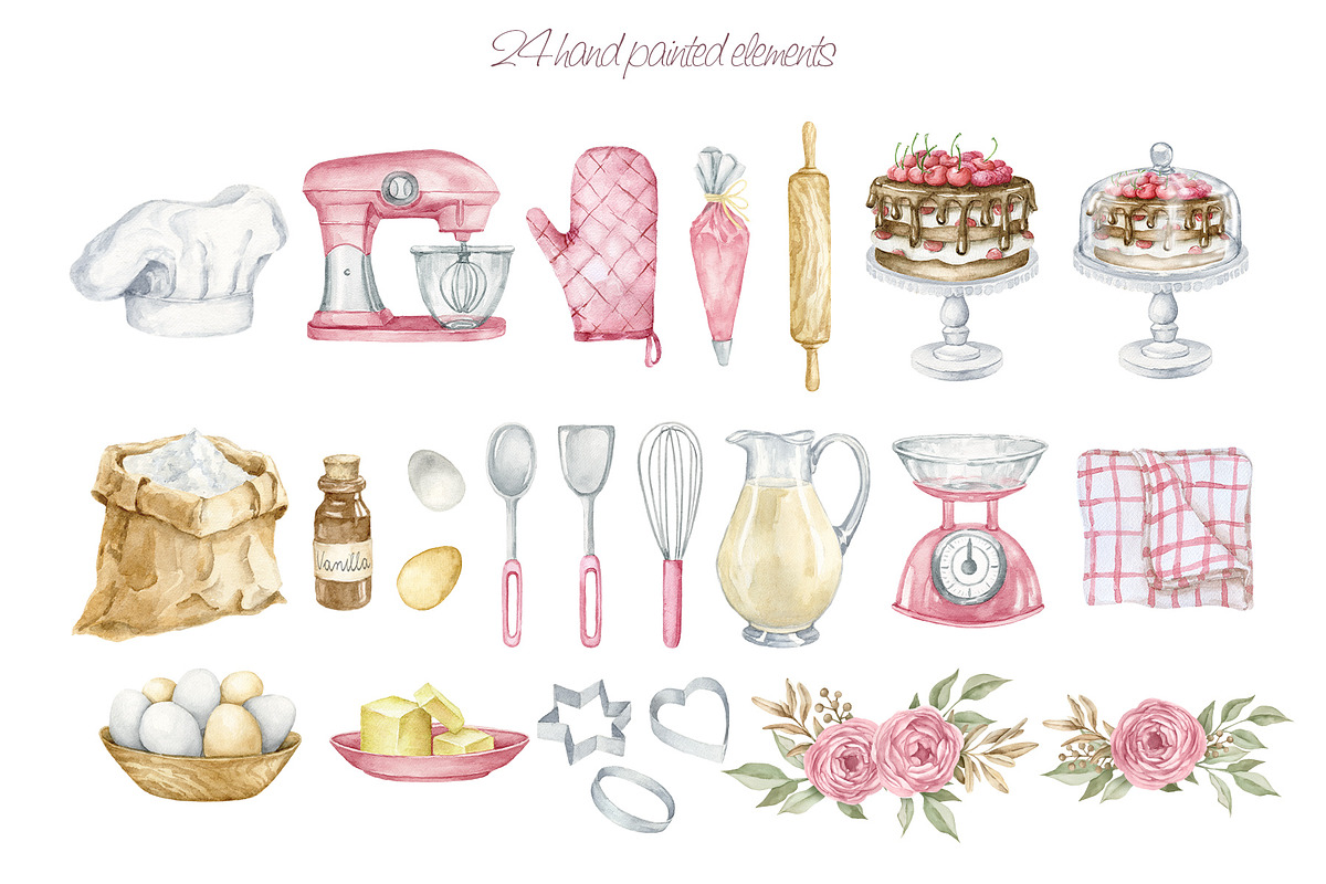 Watercolor bakery clipart PNG