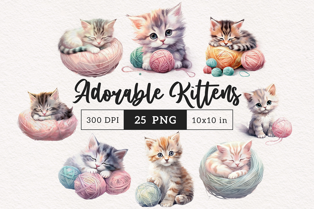 Adorable Kittens Clipart Bundle, an Animal Illustration by PaintPixelCo