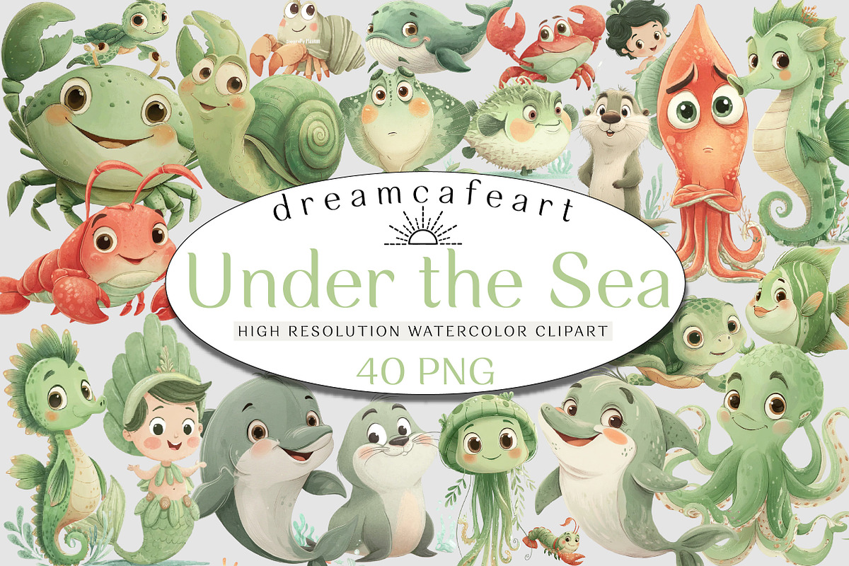 Under the Sea Watercolor Clipart, an Illustration by DreamCafeArt