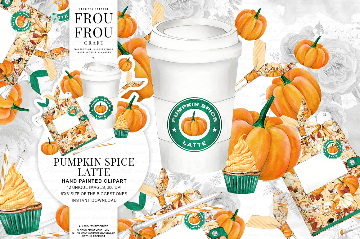 Pumpkin Spice Latte Clipart, an Illustration by Frou Fou Craft
