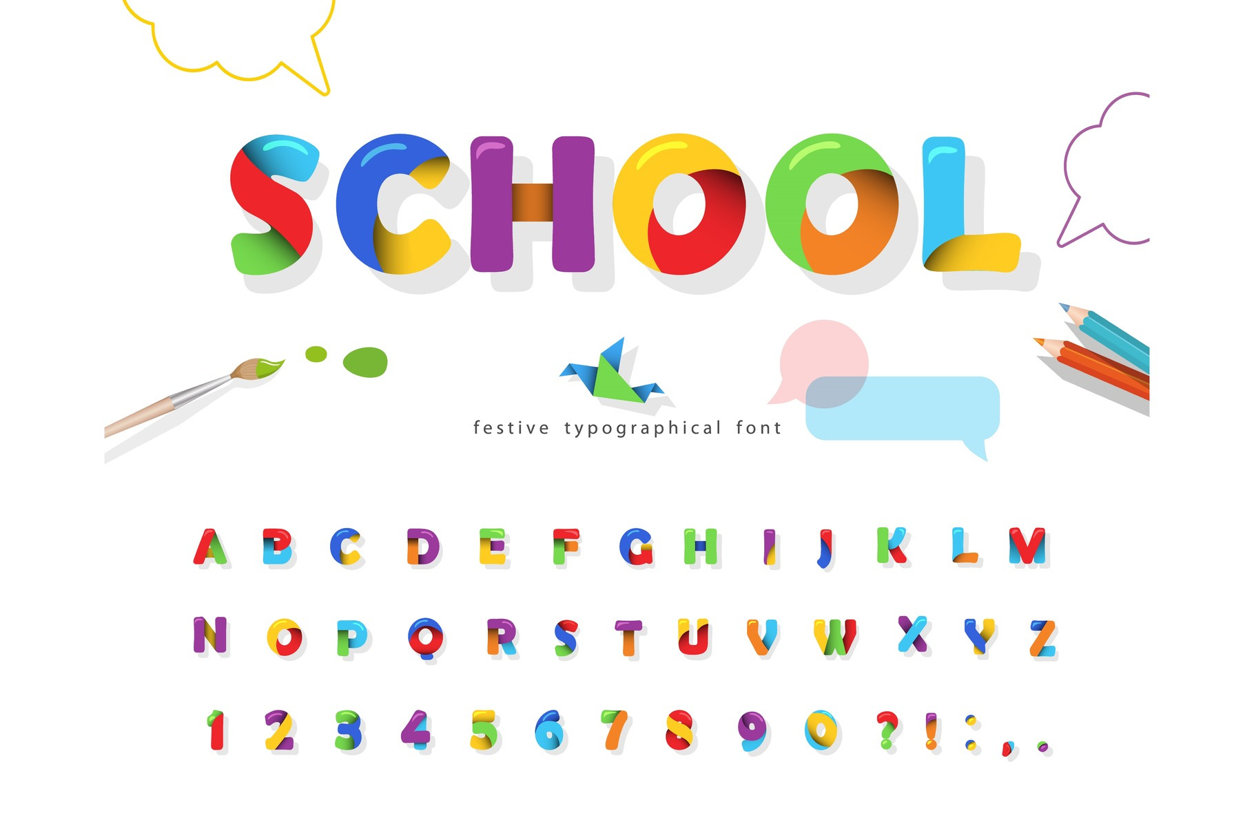 School 3d puzzle font. Cartoon paper, an Object Graphic by cutelittlethings