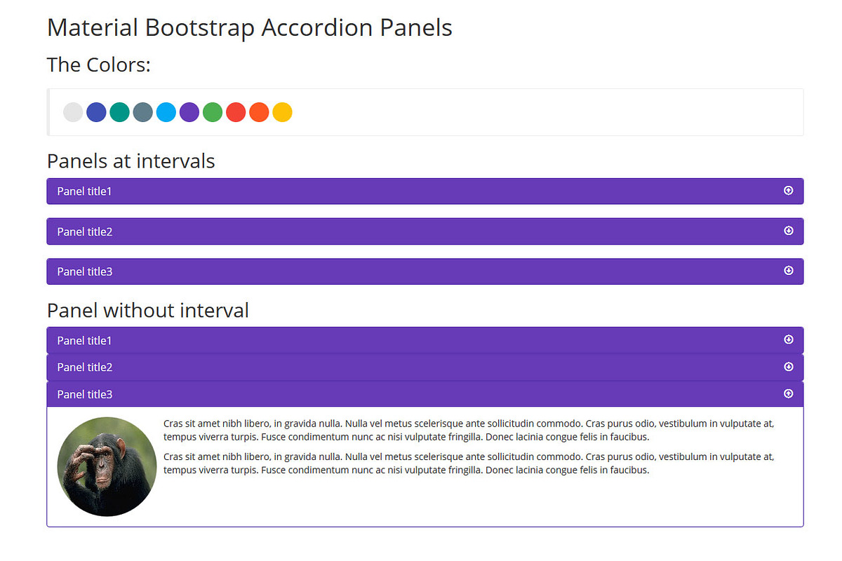 Material Bootstrap Accordion Panels, a Bootstrap Template by Artolus