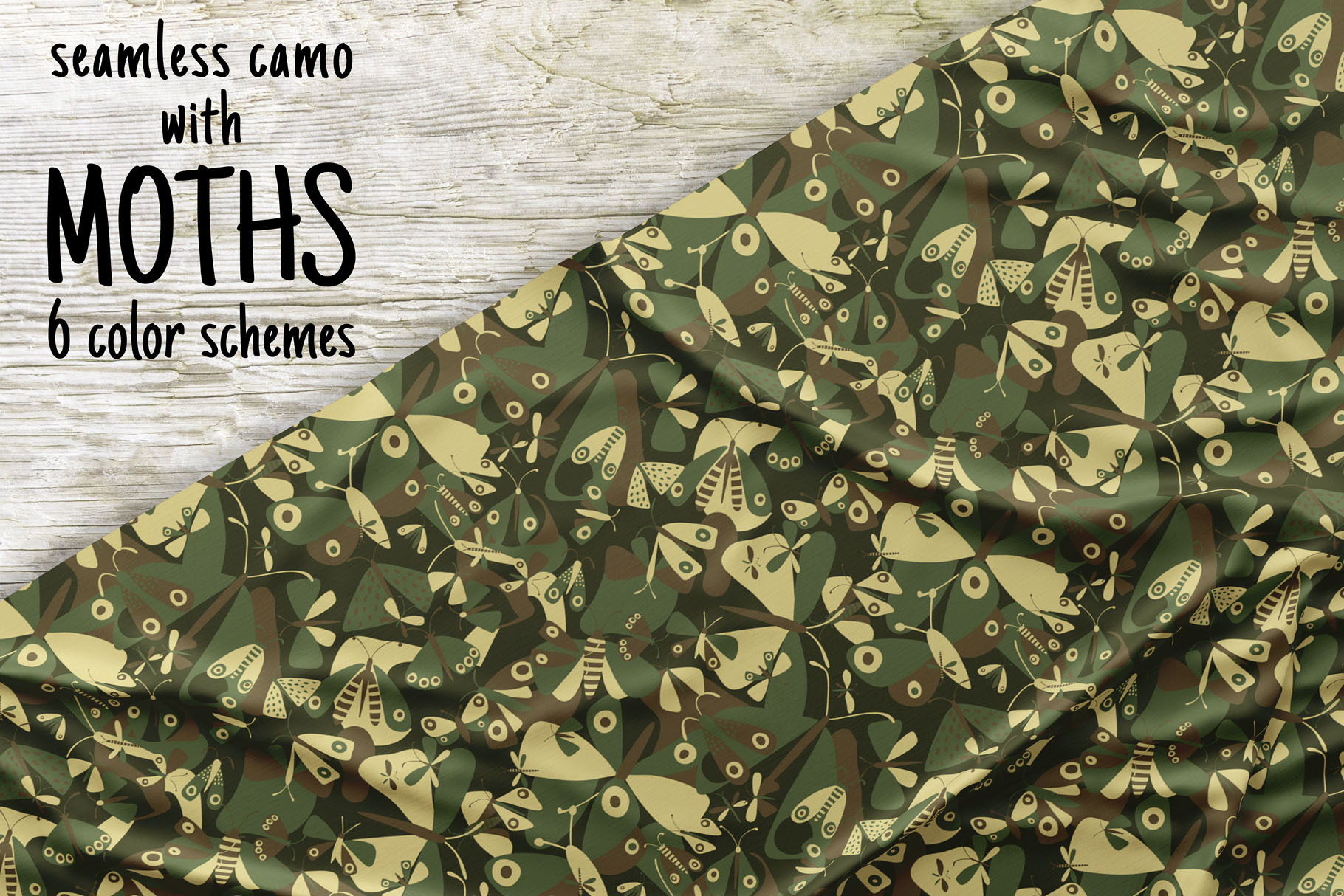 Seamless camouflage with moths, a Pattern Graphic by pineart