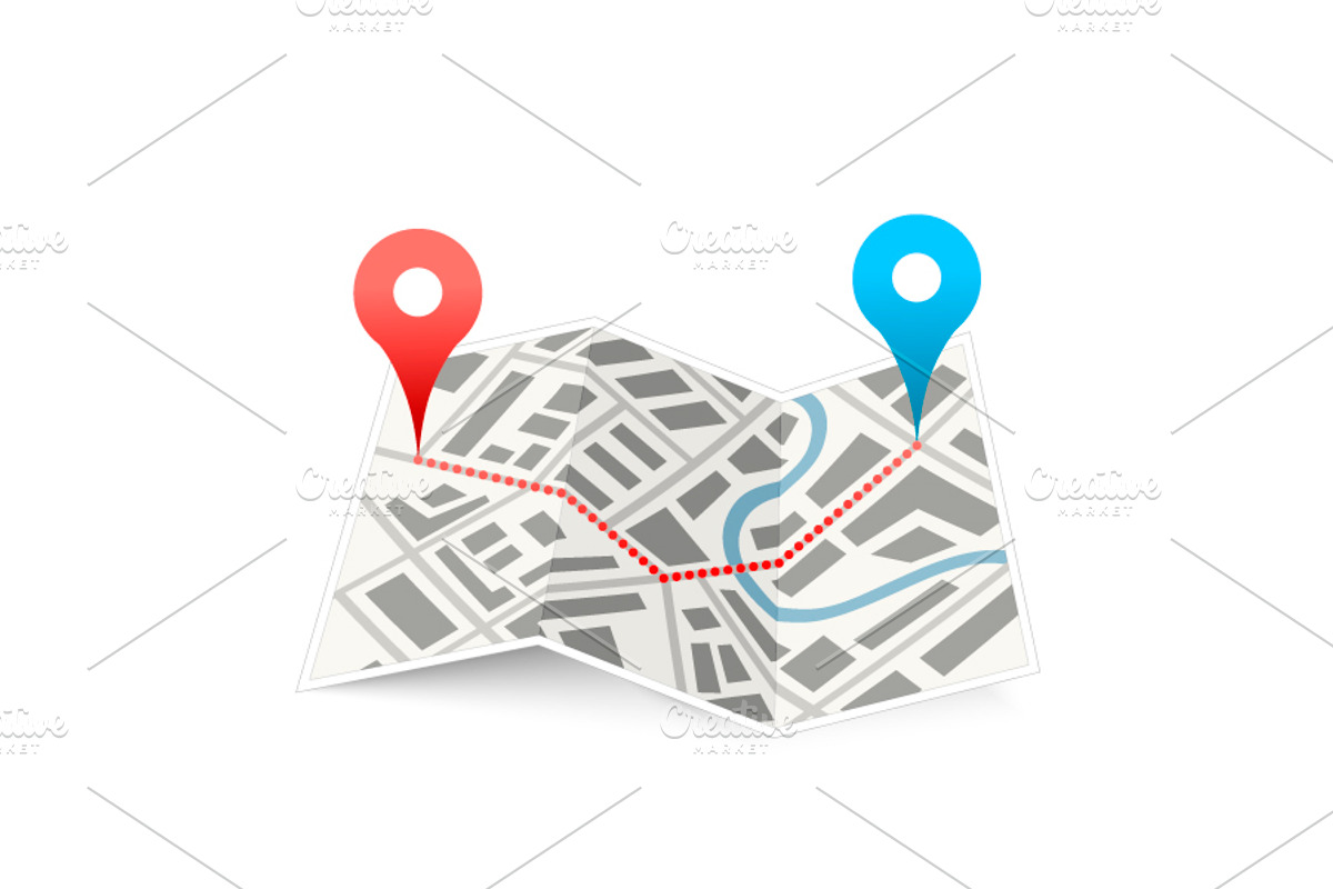 Folded map with GPS track, an Object Graphic by BestPics