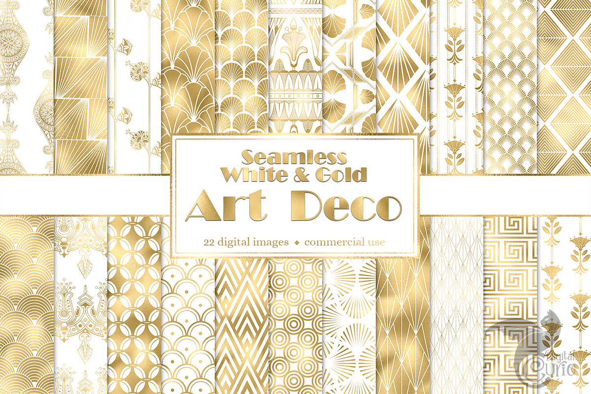 White and Gold Art Deco Patterns, a Pattern Graphic by Digital Curio