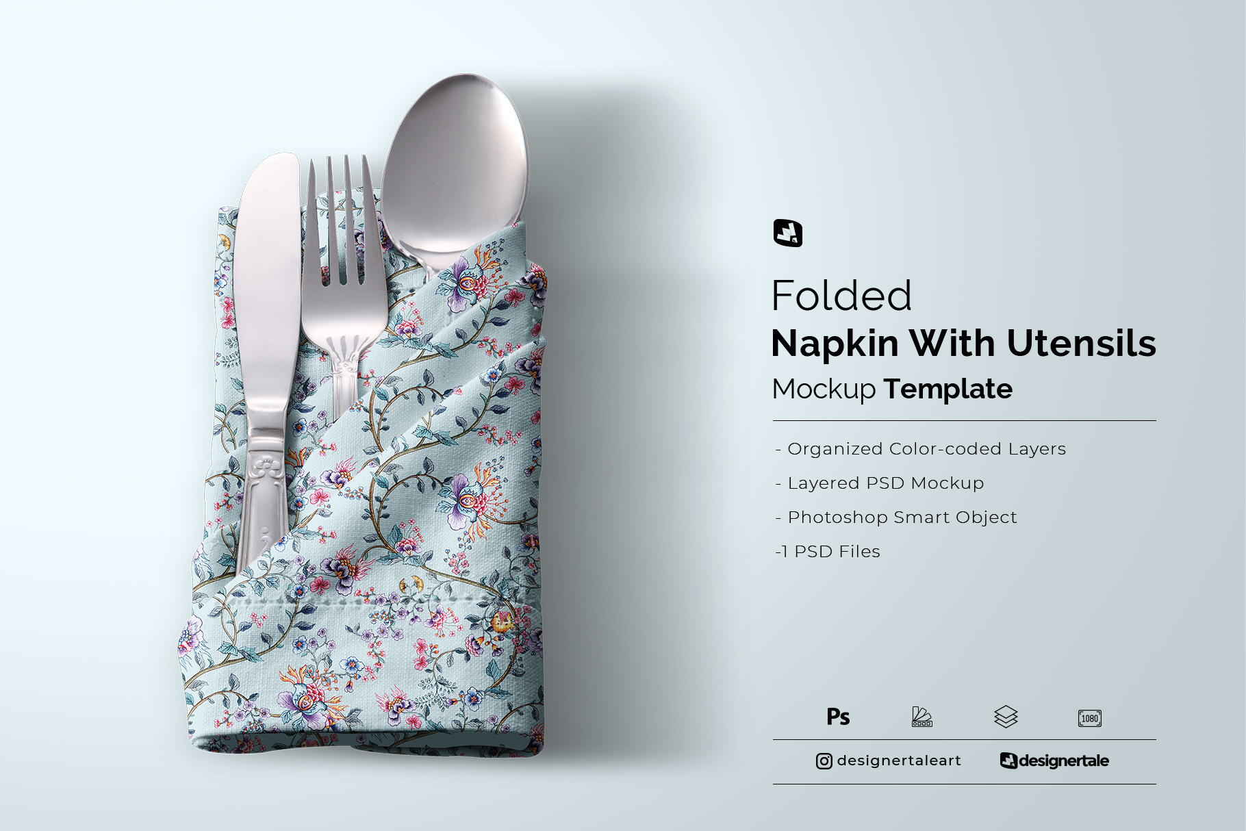 Folded Napkin With Utensils Mockup