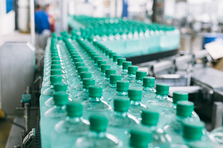 Water bottling factory containing factory, water, and mineral, an ...