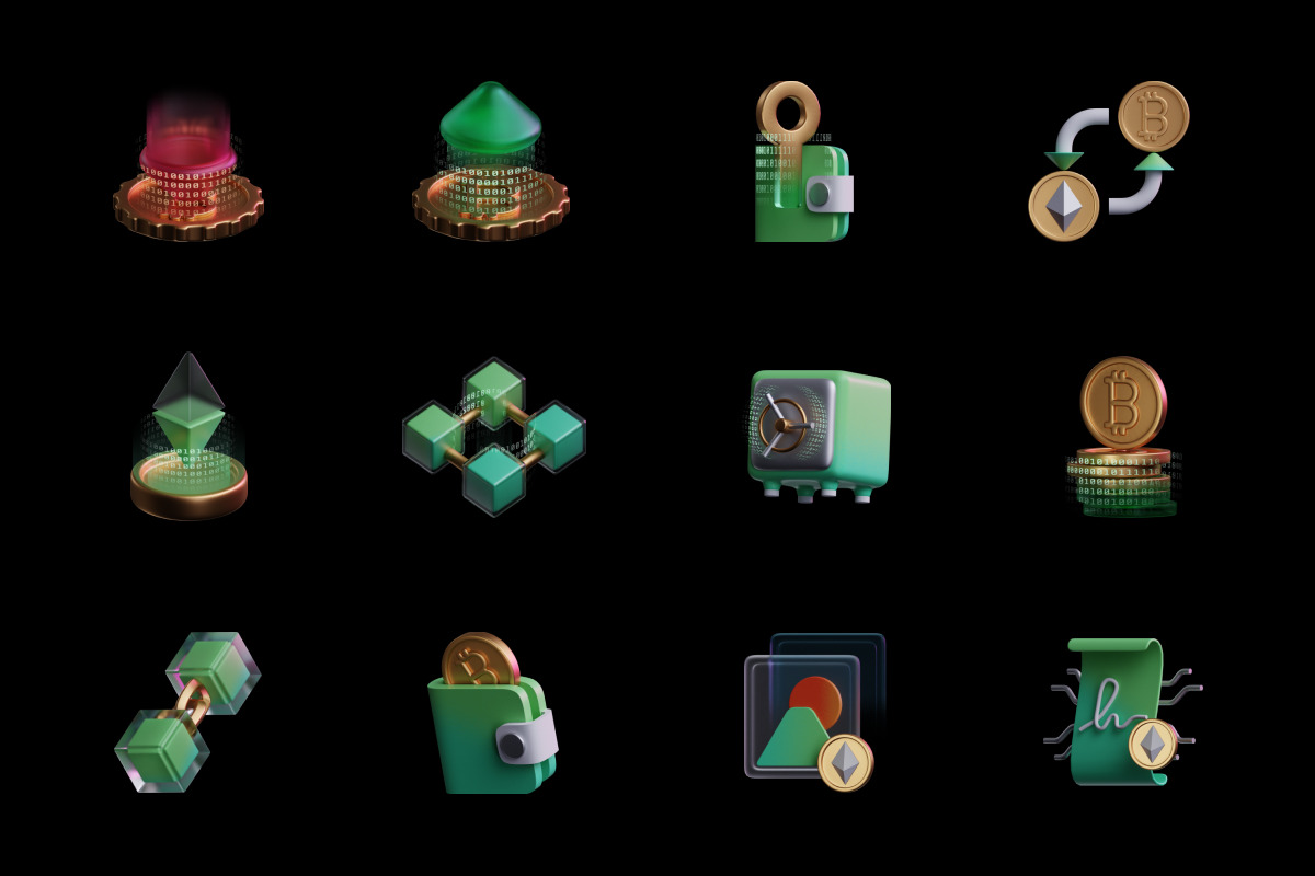 3D Crypto Icon Set | Creative Market
