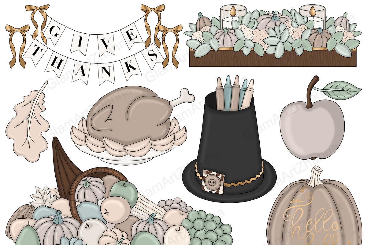 Thanks Giving Clipart, an Illustration by GlamArtZhanna | Creative Market