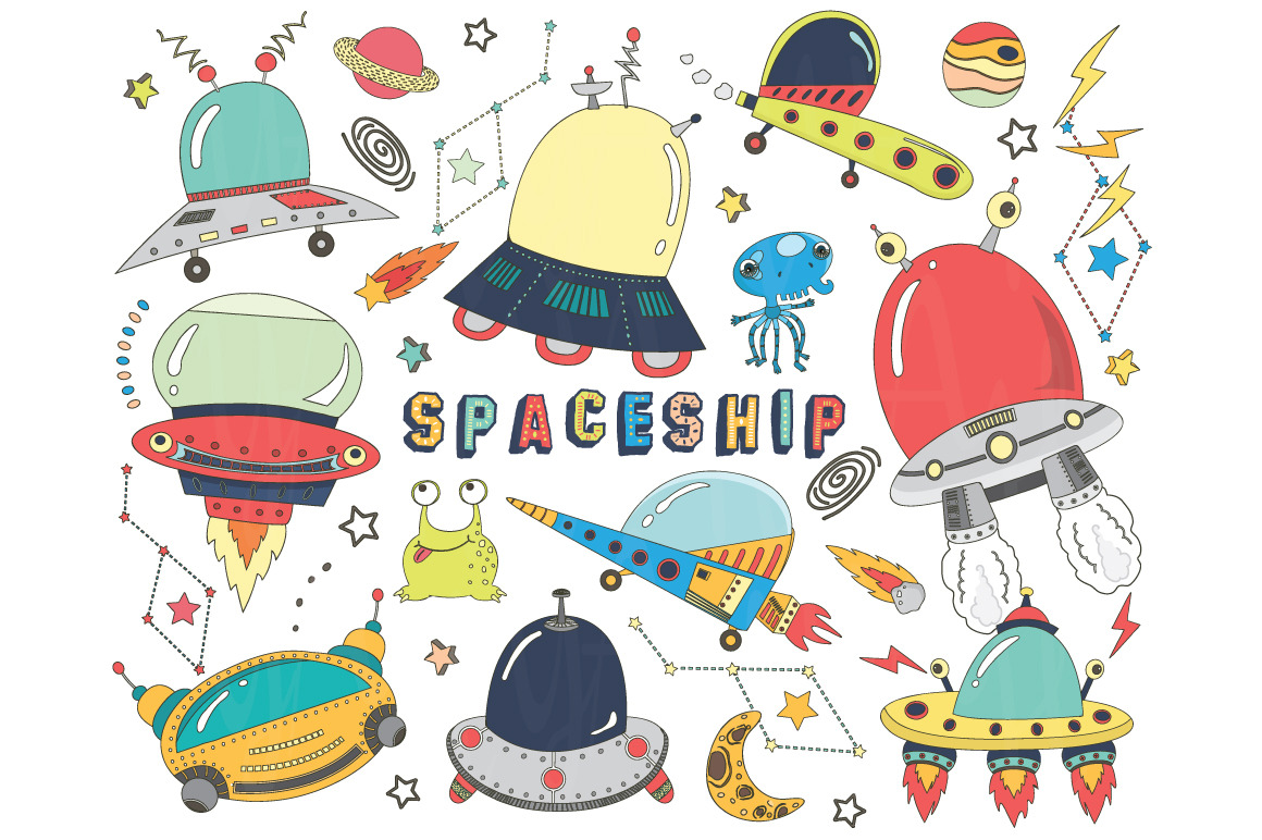 Doodle Space Ship Collections, a Decorative Illustration by YenzArtHaut