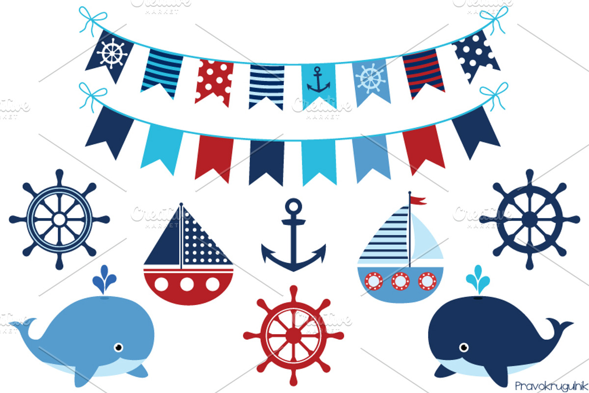Boy nautical clipart set, an Illustration by Pravokrugulnik