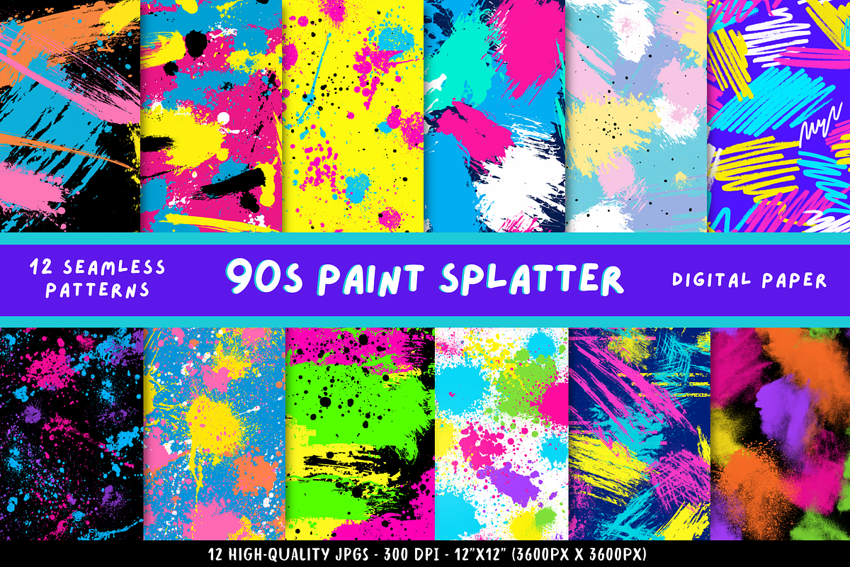 90s Paint Splatter Digital Paper