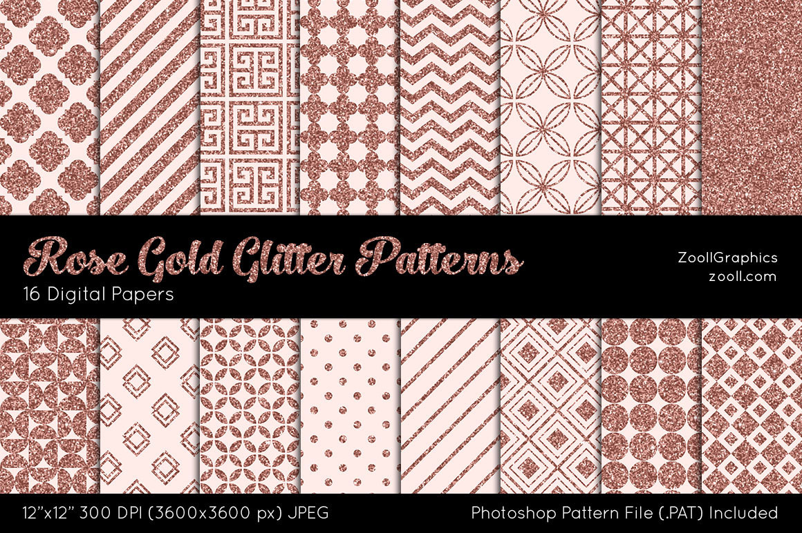 Rose Gold Glitter Digital Papers, a Pattern Graphic by ZoollGraphics