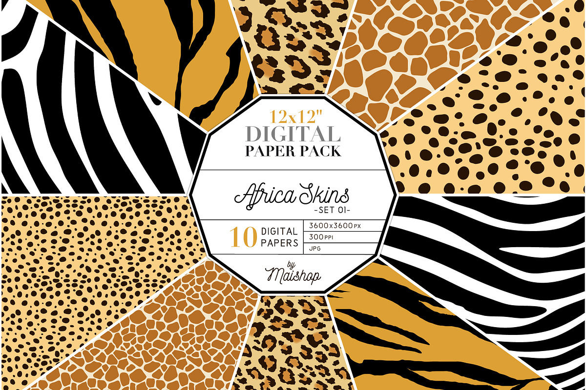 Digital Papers - Africa Skins Set 01, a Pattern Graphic by Maishop