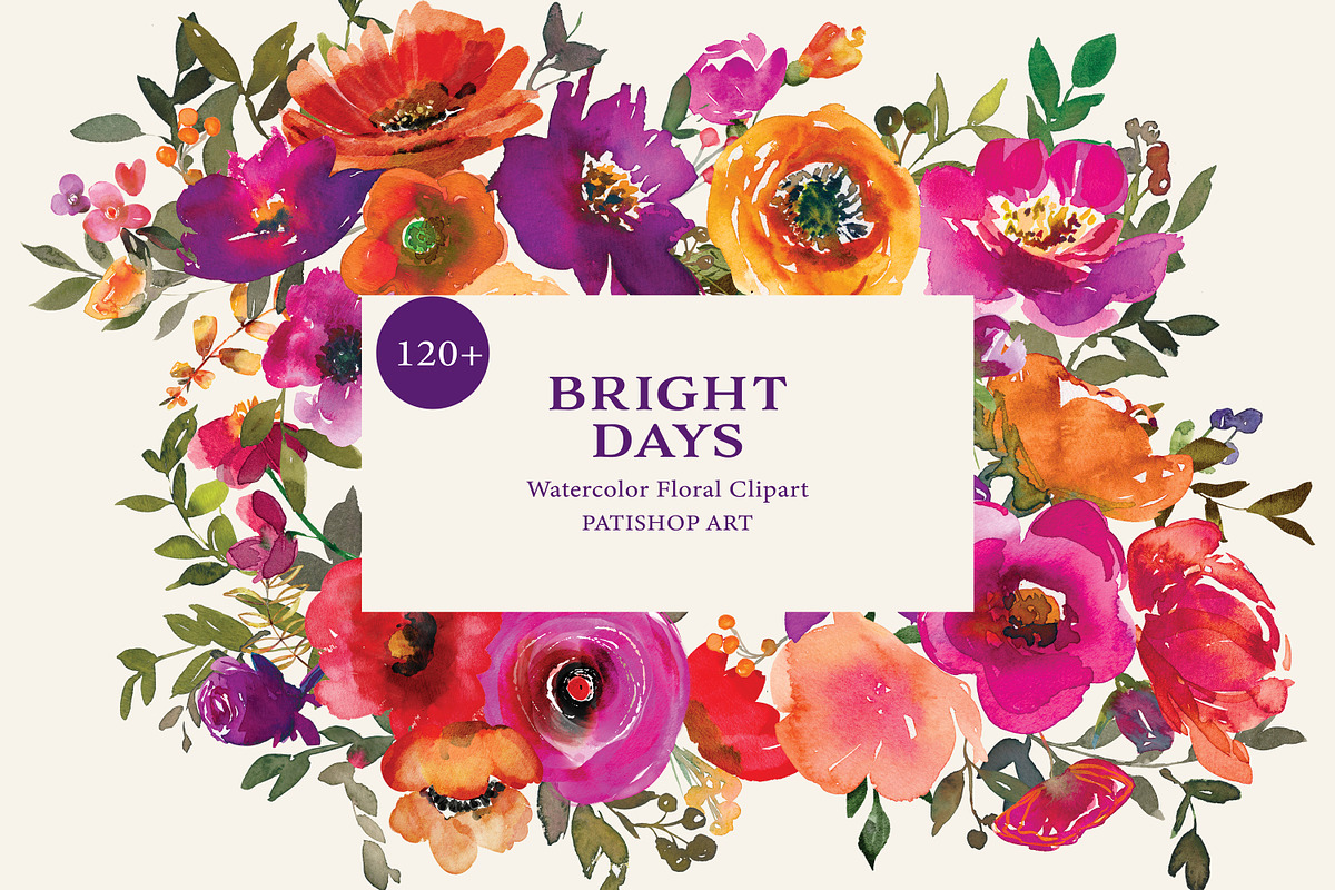 Watercolor Flowers Clipart Set, a Decorative Illustration by Patishop Art