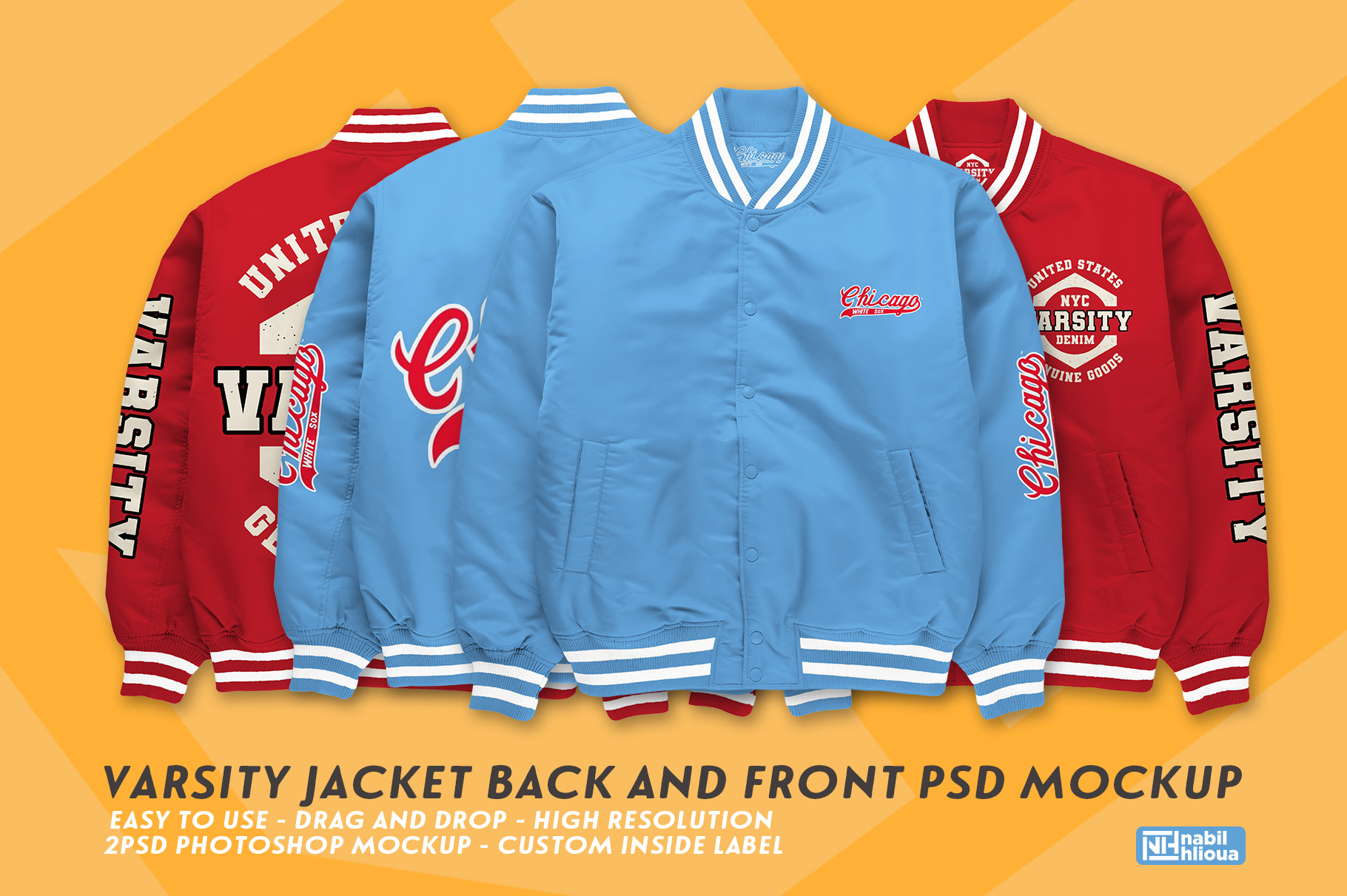 Varsity Jacket mockup psd front back | Creative Market