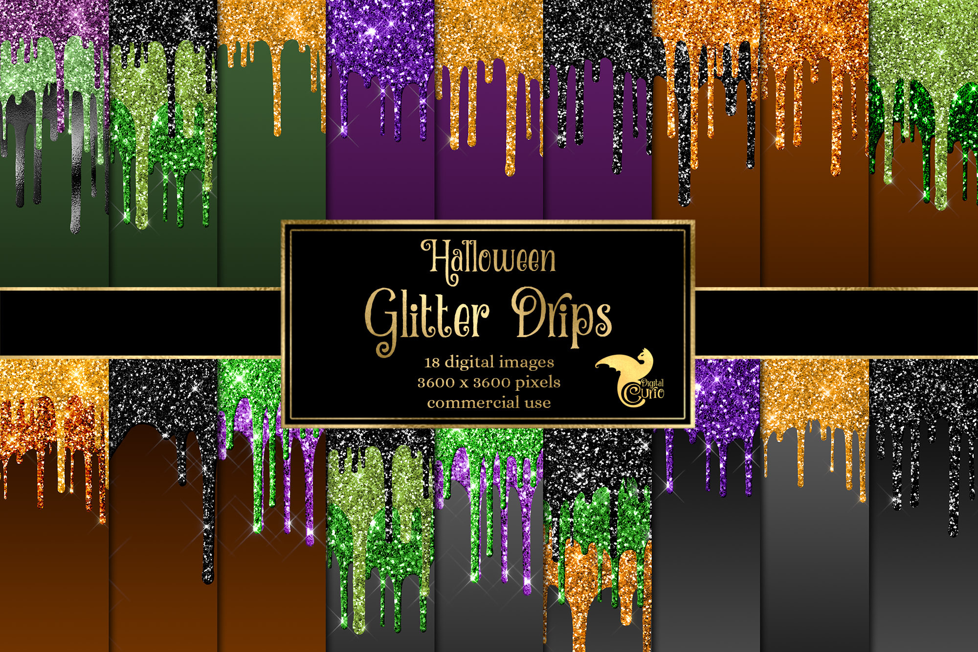 Halloween Glitter Drip Digital Paper, a Texture Graphic by Digital Curio