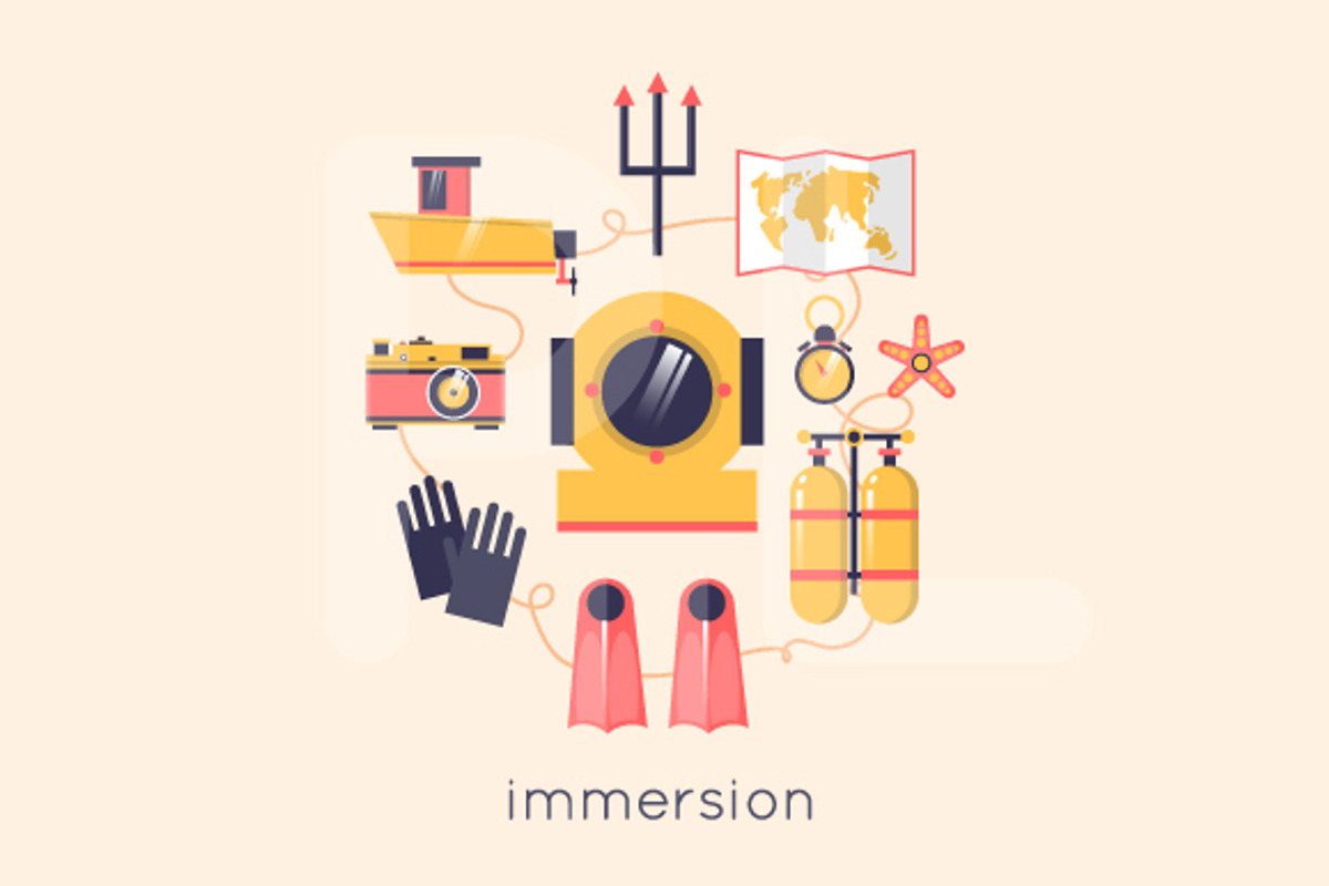 Diving scuba icons 4 illustrations., an Illustration by Podis