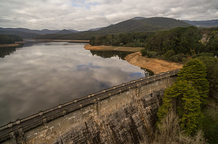 Panorama of devilbend reservoir lake featuring fluffy, forest, and ...