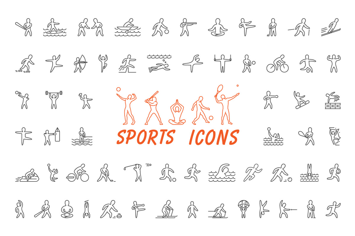 Sports icons and figure athletes, an Outline Icon by Ilia Karpenko