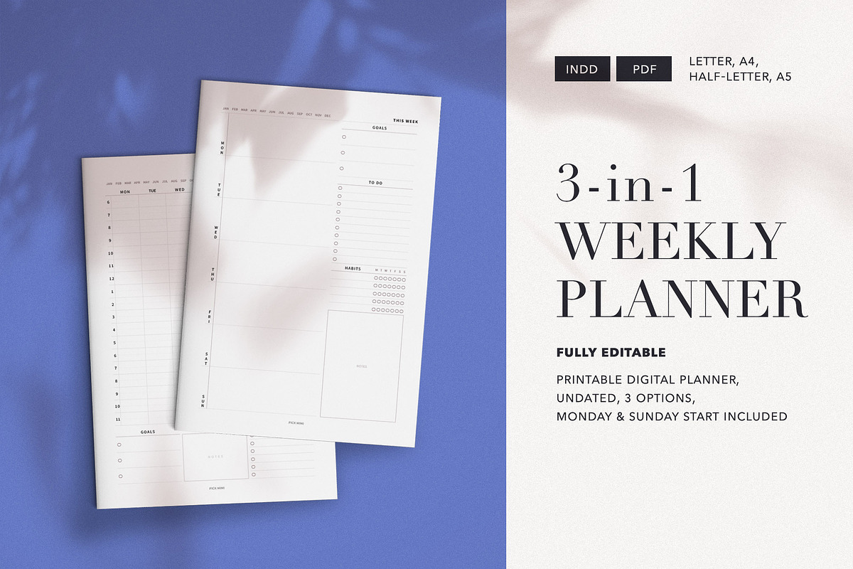 Printable Undated Weekly Planner, a Stationery Template by PickMimi