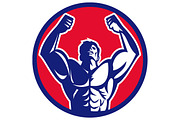 Body Builder Flexing Muscles Circle, an Illustration by patrimonio
