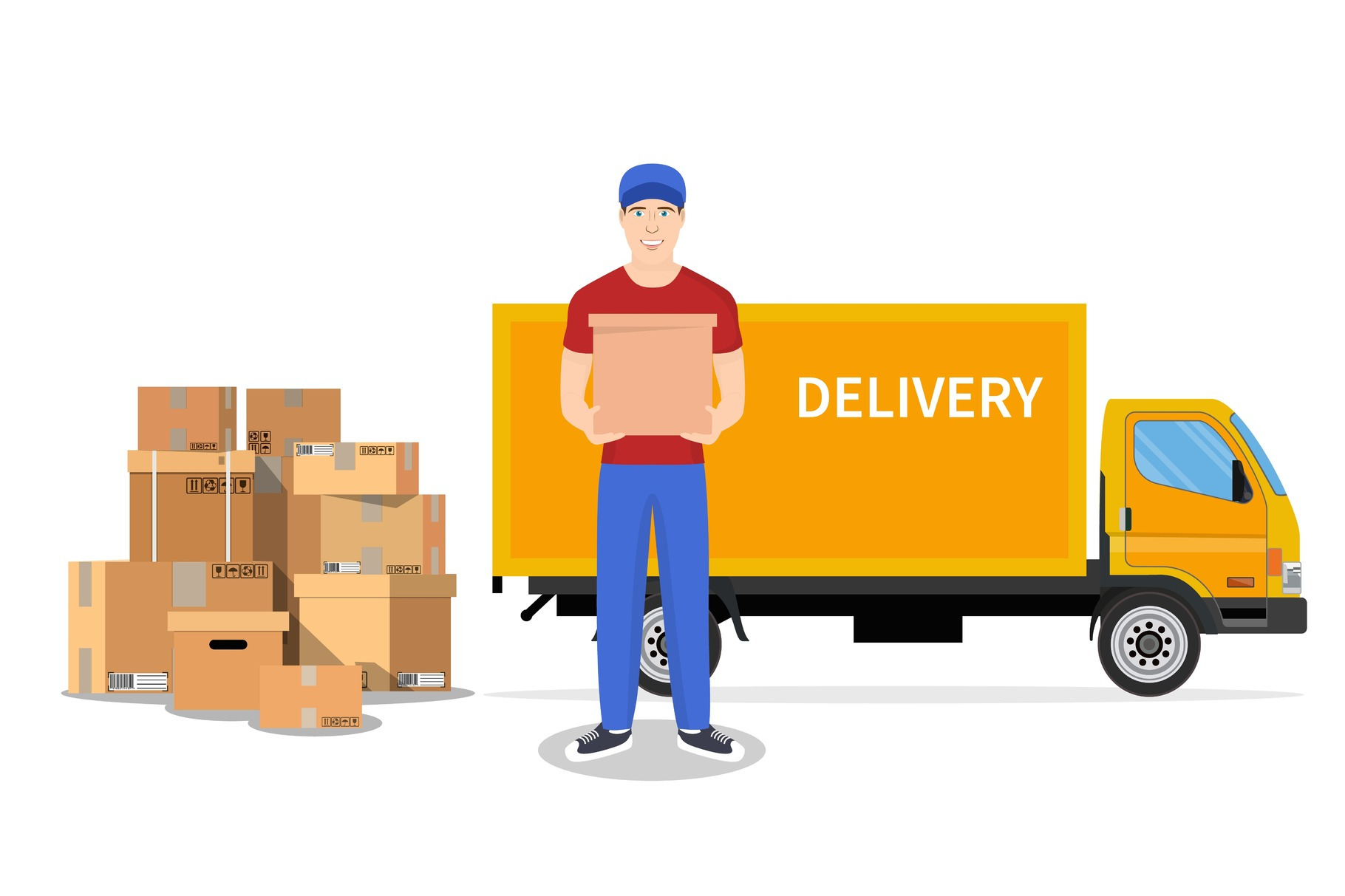 Delivery man and track, a Person Illustration by ModVector | Creative ...