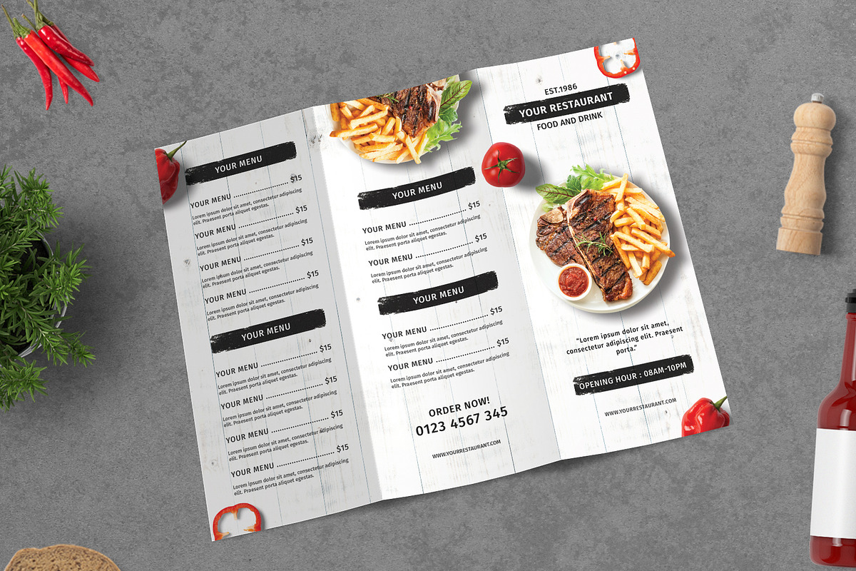 Restaurant Menu Trifold Brochure, a Brochure Template by lilyshop
