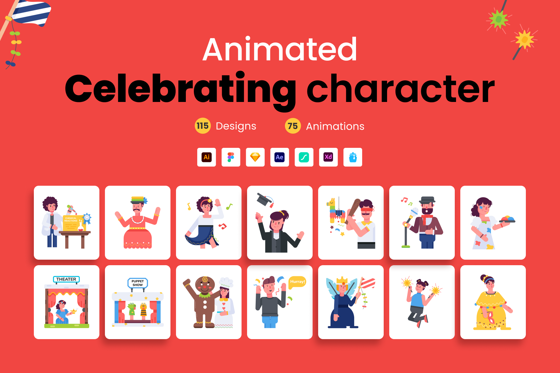Animated People Celebrating Characters
