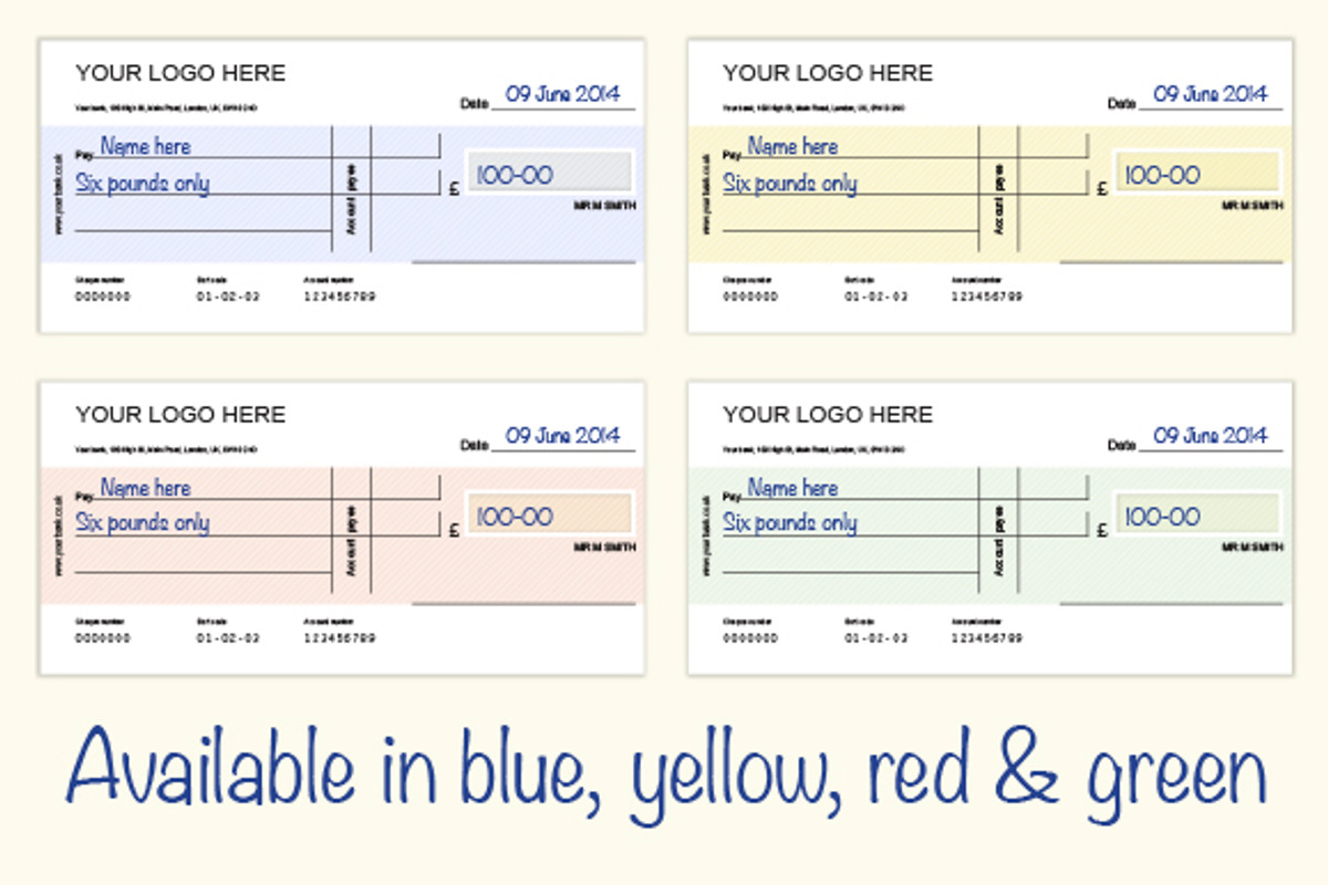 Cheque/check design - 4 colours, a Graphic by Dean Usher